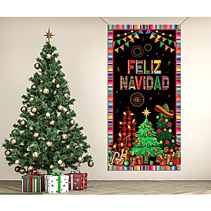Nepnuser Feliz Navidad Door Cover Mexican Christmas Decoration Xmas Winter Holiday Party Decor Home Backdrop Door Hanging Banner