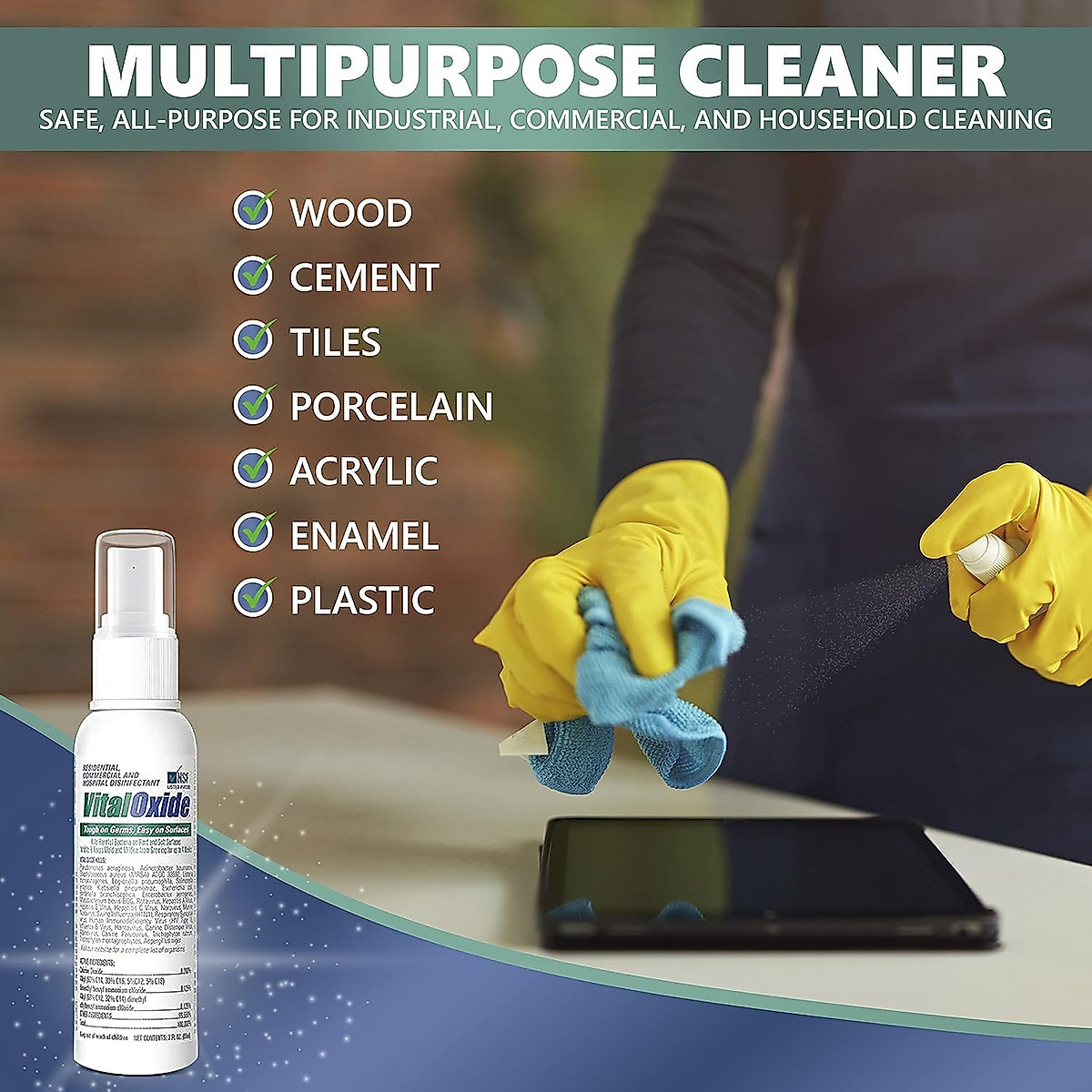 Vital Oxide Disinfectant, Deodorizer, Cleaner, Food-Contact Sanitizer, Virucide – (EPA registration #82972-1) – Kills Mold & Mildew, Eliminates Odors – 1 Gallon, 32 oz, & 3 oz
