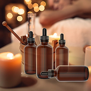 Nylea 12 Pack Essential Oil Dropper Bottles (4 oz) 120ml Round Boston Empty Refillable Amber Bottle with Glass Dropper [ Free Stainless Steel Funnel ] for Liquid Aromatherapy Fragrance Lot