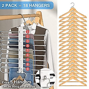 Upgrade 9 Layers Pant Hangers Space Saving, Non Slip Stainless Steel Multifunctional Pants Rack S-Type Clothes Pant Closet Hanger Organizer for Pants Jeans Trousers Scarf Skirts (1 Pack, Antiquewhite)