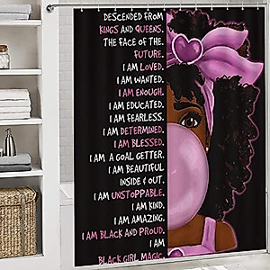 APOJDSN African Black Women Bathroom Shower Curtain Sets with Rugs, Black Girl Shower Accessories and Bathroom Decor,70.9'' Length 4-Piece Set - 1 Shower Curtain & 3 Toilet Mat and Lid Cover