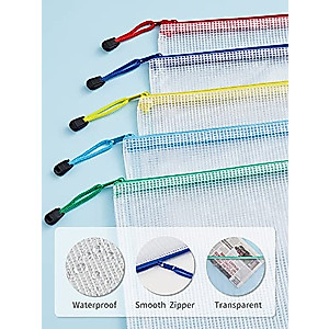 JARLINK 10 Pcs A3 Mesh Zipper Document Pouch, 10 Colors, Waterproof Plastic File Pouches for Organizing School and Office Supplies, Cosmetics, Travel Accessories