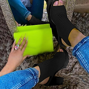 Aniywn Women's Open Toe Platform Boots Chunky High Heel Pull on Ankle Booties Slingback Breathable Block High Heel Boots Black