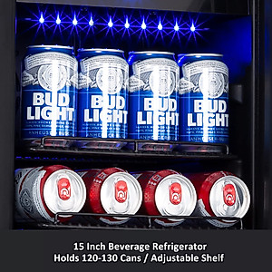 Velieta 15'' Beverage Refrigerator and Beer Fridge Under Counter Built-in or Freestanding,127 Cans Beverage Cooler with Glass Door and Lock for Bottles and Cans Beer/Soda/Water/Wine