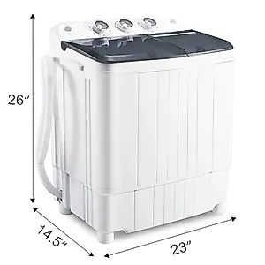 Portable Washing Machine 17.6Lbs Capacity Washer&Dryer Combo 2 In 1 Mini Compact Twin Tub Laundry Washer(11Lbs) & Spinner(6.6Lbs) with Gravity Drain Pump for Apartment,Dorms,RV Camping(grey+white)
