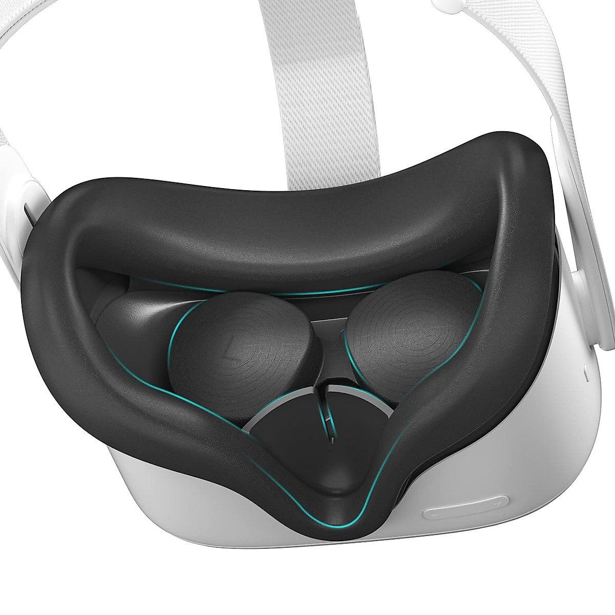 AIXOTO Silicone Face Cover for Oculus Quest 2/Meta, VR Mask Accessories Anti-Light Leakage Face Cushion Replacement with Protective Lens Cover, Sweatproof/Washable 2 Pairs (Navy Blue)