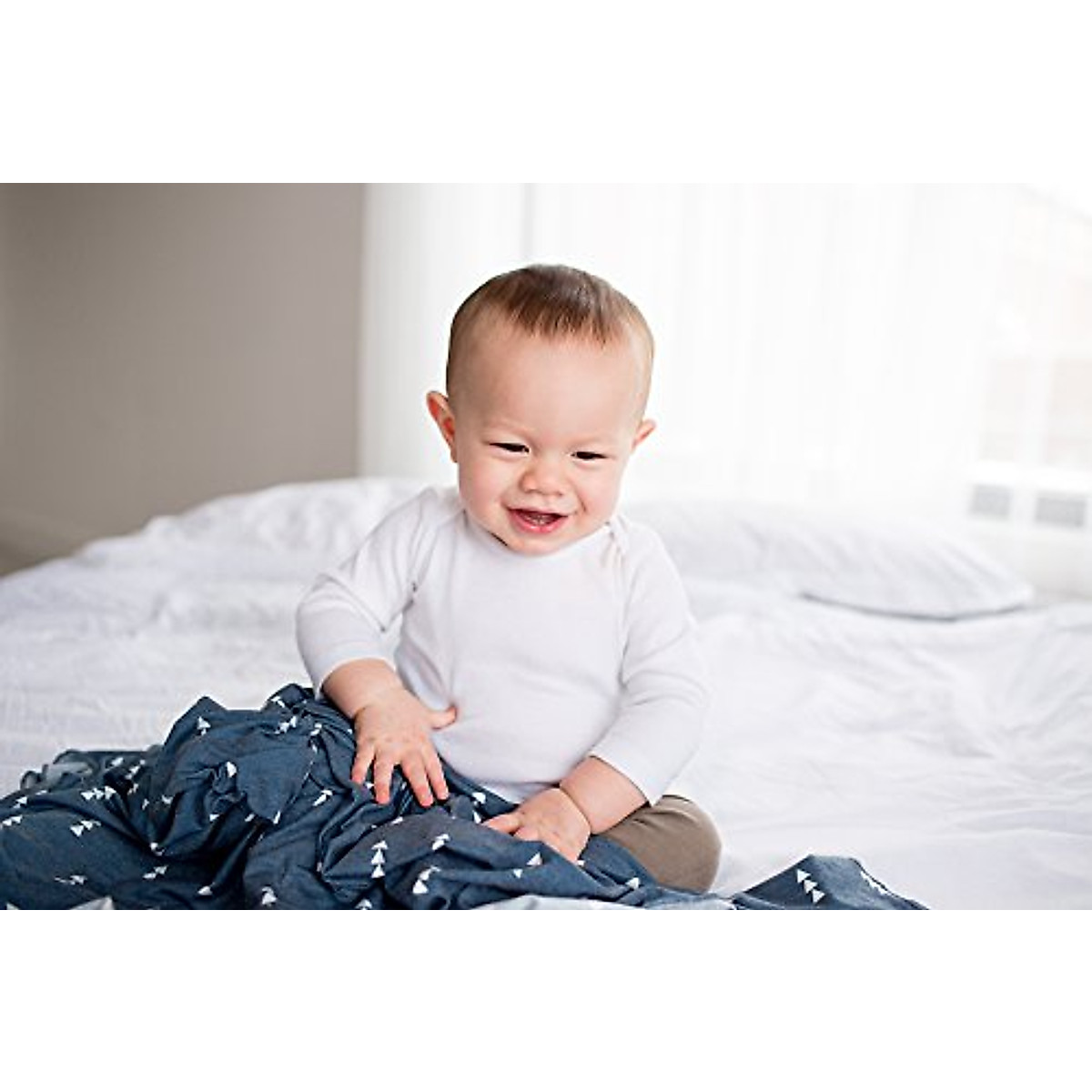 Copper Pearl Large Premium Knit Baby Swaddle Receiving Blanket Navy and White Triangles North