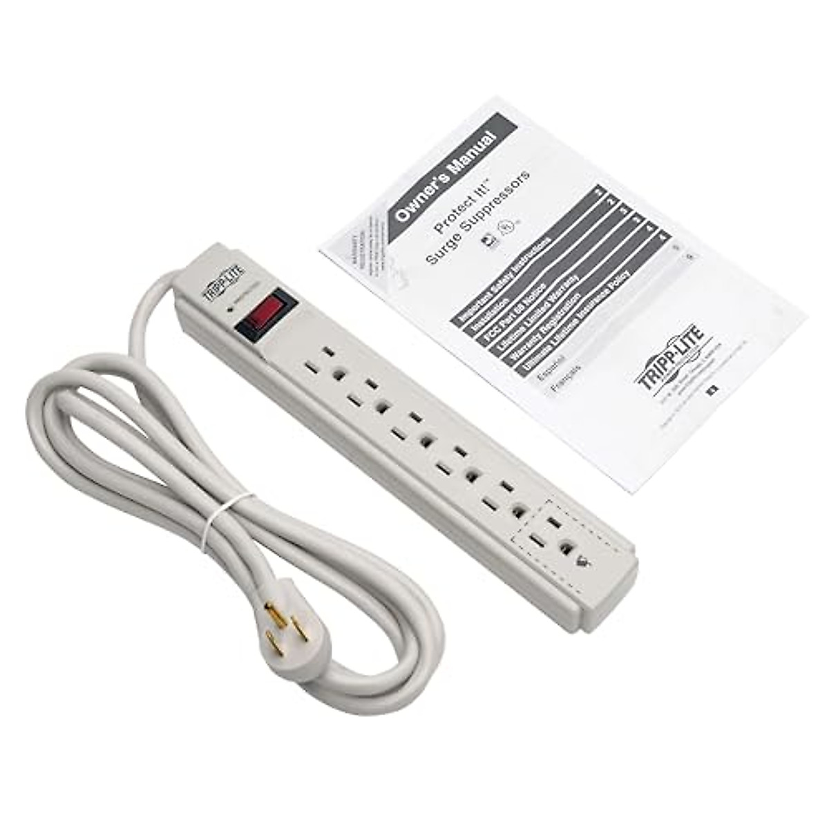 Tripp Lite Surge Protector Power Strip 120V 6 Outlet 8' Cord 990 Joule Flat Plug Gray