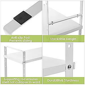 Across-Star Expandable Cabinet Shelf Organizer Rack, Stackable Kitchen Counter Storage Shelves Stand, Adjustable Height Pantry Shelf Spice Rack (White, 2 Pack)