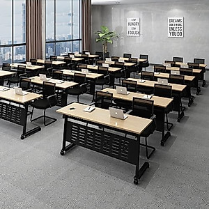 Folding Conference Table, Flip Top Mobile Training Table with Modesty,Storage Layer and Lockable Wheels,Wood Tabletop, Metal Frame (Color : A, Size : 120 * 40 * 75cm)