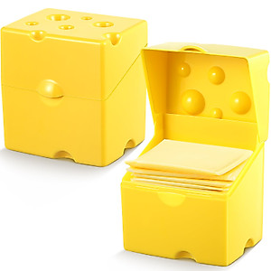 Uiifan 2 Pcs Sliced Cheese Storage Container with Flip Lid Cow Cheese Slice Crisper Butter Storage for Refrigerator Cheese Slice Holder with Lids Plastic Cheese Box for Fridge Airtight Food