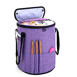Teamoy Knitting Tote Bag, Yarn Storage Crochet Bag Organizer for Knitting Needles, Yarn, Unfinished Projects, Crochet Hooks, and Other Supplies, Purple