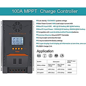 MPPT Solar Charge Controller 100 amp, 100A Solar Controller MPPT 12V/ 24V DC Auto Max 96V 2600W Input fit for 12V/24V AGM Gel Sealed Flooded Batteries