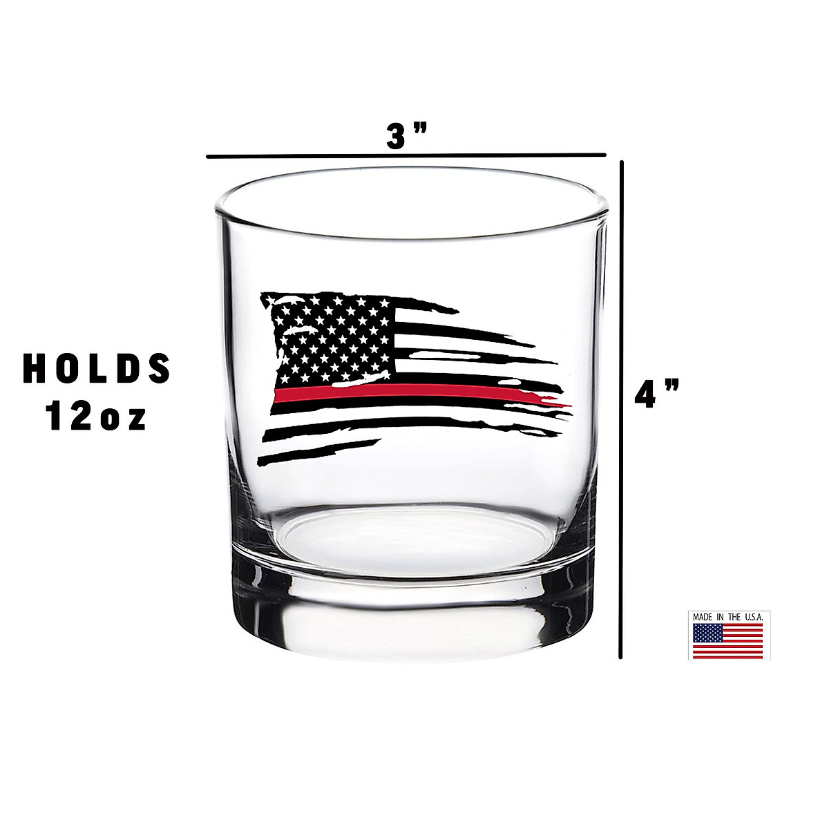 Rogue River Tactical Tattered Waving Firefighter Thin Red Line Flag Old Fashioned Whiskey Glass Drinking Cup Gift For Fire Fighter Department FD