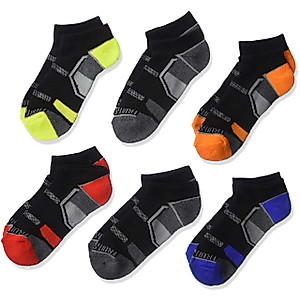 Fruit of the Loom Boys' Everyday Active Cushioned No Show Socks 6 Pair, Black Assorted, Shoe Size: 3-9