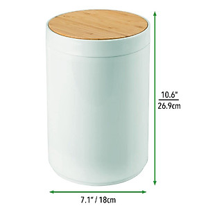 mDesign Plastic Round Trash Can Small Wastebasket - Garbage Bin Container with Swing-Close Lid - Bathroom Garbage Basket - Holds Waste, Recycling - 1.3 Gallon - Basa Collection - Mint Green/Natural