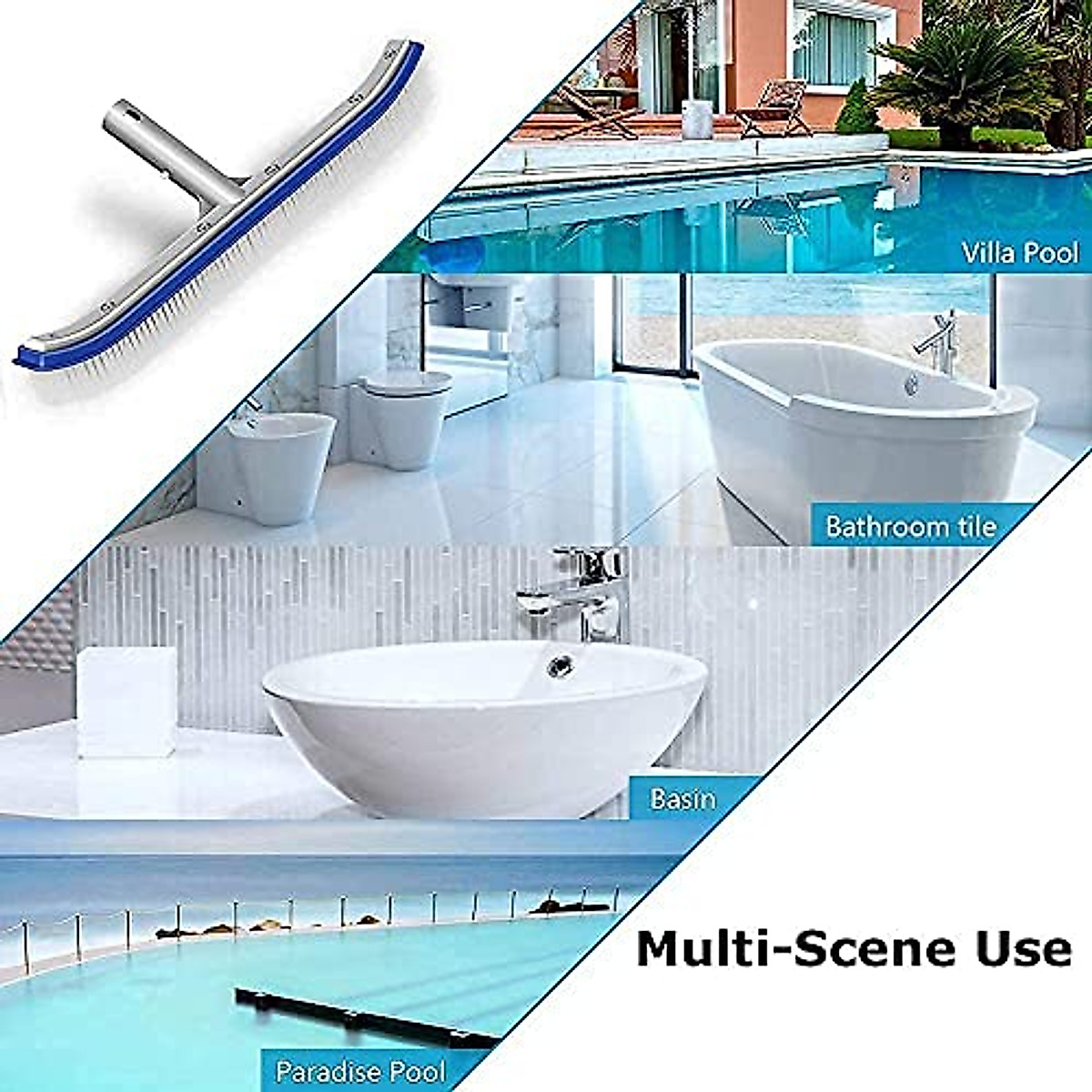Swimming Pool Brush with Pool Skimmer Net Kit,17.5" Aluminum Pool Cleaning Brush with Nylon Pool Bristles, Heavy Duty Pool Fine Mesh Frame Net, Pool Cleaner Supplies(Pole not Included)