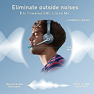 Wireless Headset For Computer, Bluetooth Headset With Microphone Mute Ai Noise Canceling, Handsfree On-Ear Wireless Headphones Ms Teams/Skype/Zoom/Office/Remote Work/Class, 28H Playtime|Dual Connect