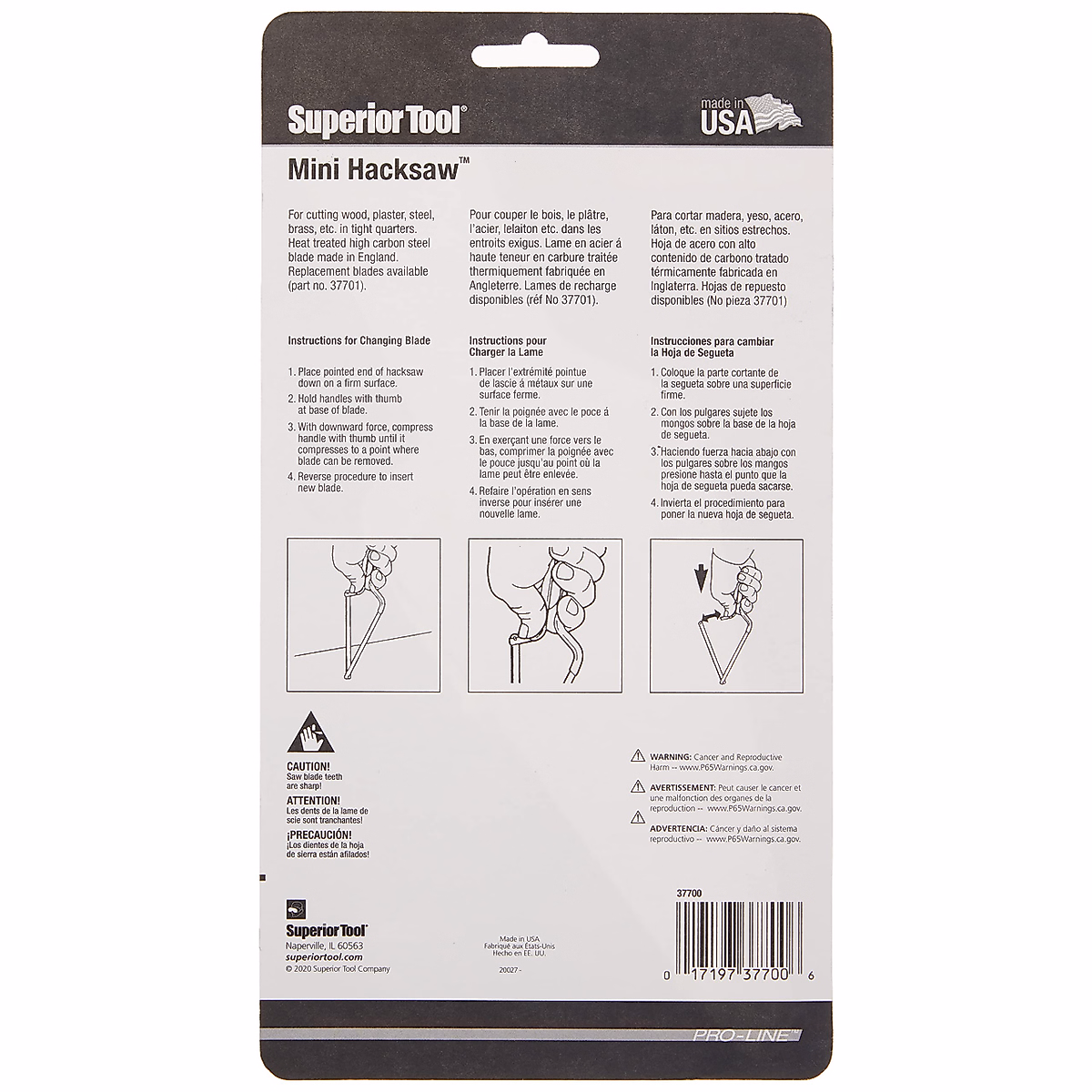 Superior Tool 37700 Mini Hacksaw-Hacksaw with 6 Inch Steel Blade 32 Teeth per Inch,Red