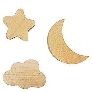 Garneck 3Pcs Wall Hooks Hat Hooks Wooden Coat Hangers Star Moon Cloud Wall Hook Kids Room Nursery Wall Decors