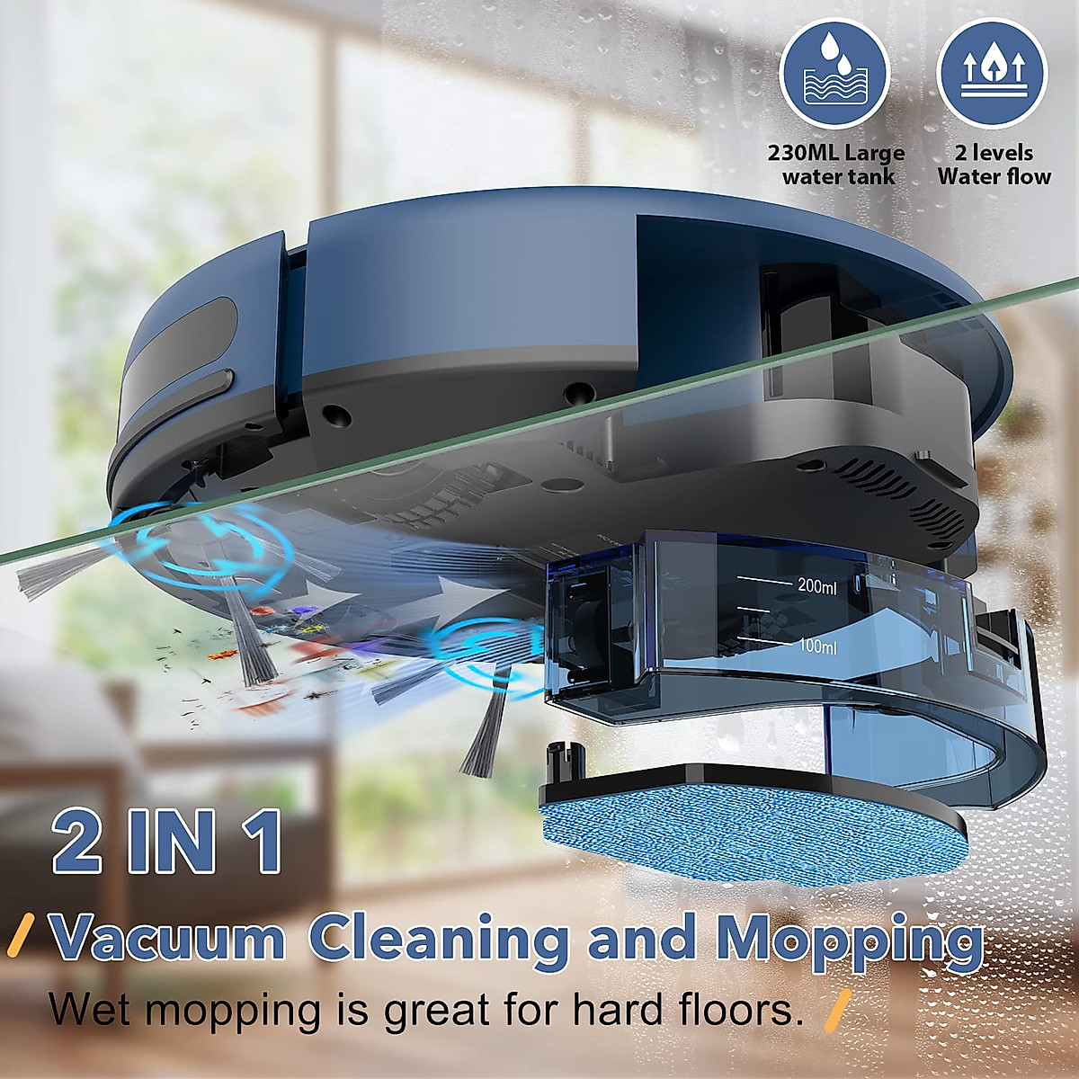 Robot Vacuum and Mop Combo, Robotic Vacuum Cleaner with Alexa/WiFi/App, 2 in 1 Mopping Robot Vacuum with Water Tank and Dustbin, Self-Charging, Slim, Ideal for Low Pile Carpet, Hard Floor, Pet Hair