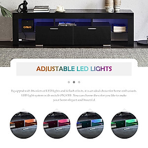 Eifizek Modern LED TV Stand for 75 inch TV, Entertainment Center with Storage, Black LED TV Stand for Living Room, Bedroom