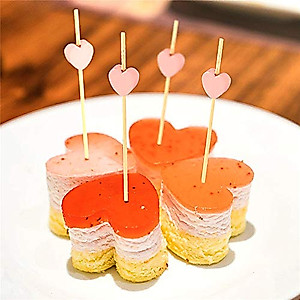 Minisland Pink Heart Fancy Toothpicks for Appetizers 4.7 Inch Long Cute Bamboo Cocktail Picks Wedding Valentines Day Party Food Fruit Drinks Decorative Skewer Sticks 100 Counts -MSL134