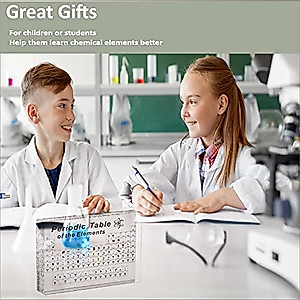 Periodic Table with Real Elements Inside,Rich in Real 83 Chemical Elements,Acrylic Periodic Table,Free Wooden Base,Great Gift for Children and Students,Home School Desk Decor