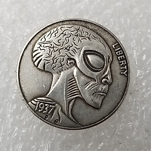Kocreat Copy 1937 U.S Hobo Coin - E.T Alien & Bull Silver Plated Replica Morgan Dollar Souvenir Coin Challenge Coin Lucky Coin