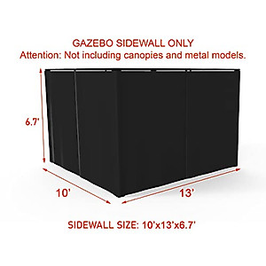 Gazebo Universal Replacement Privacy Curtain 4-Panels sidewall with Zipper (ONLY Curtain) (10' x 13', Black)