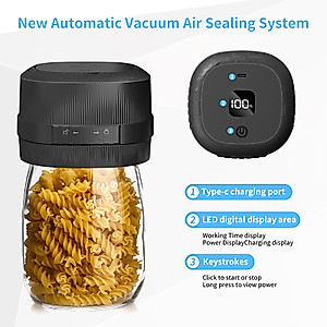Electric Mason Jar Vacuum Sealer, BTEDZSW Mason Jar Vacuum Sealer Kit with Wide & Regular Mouth Mason lids,Type-C Charging for Food Vacuum Storage and Sealing Preservation