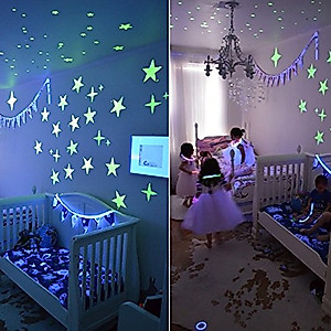 Glowing in the Dark Stars Wall Stickers - Glowing Reusable Ceiling Decors of 220 Stars and 1 Moon Set for Kids Bedding Rooms or Birthday Party