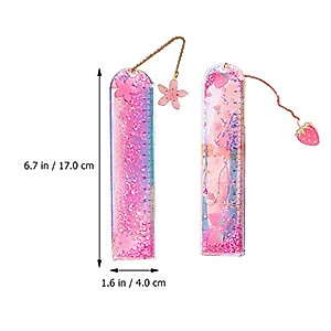 NUOBESTY 2pcs Quicksand Student Stationery Bookmark Ruler Cute Measurement Decoration Ruler Flow Sand Bookmark rulers Girl Drawing Template Cute Page Markers for Girls, Ladies, Children
