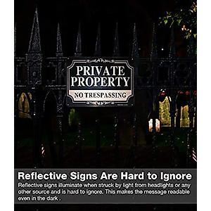 2 Pack No Trespassing Signs Private Property,10x7 Inch Rust Free Aluminum Metal Sign,Reflective,Fade Resistant,UV Protected,Weatherproof Up to 7 Years Indoor/Outdoor Use