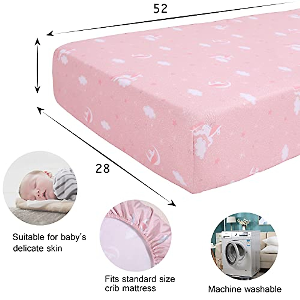 UOMNY Crib Bedding Set for Girls - Pink Baby Nursery Bedding Sets 3 Pieces Crib Quilt Comforter Fitted Crib Sheet Toddler Pillowcase Soft Star Baby Bedding Set