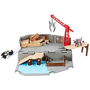 Jurassic World Toys Matchbox Harbor Rescue Playset, Dock, Ramps, Crane, Habitat Pen, Push Button Trigger, Triceratops Dino Action Figure, Off Road vehicle, Folds Up for Easy Storage, Portable