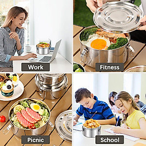 6 Pcs 304 Stainless Steel Food Storage Containers with Lid Bento Lunch Box Kimchi Containers Leak-Proof Reusable Flat Canister Food Box for Camping Trip Picnic Soup Salad,3 Size(22oz, 35oz, 54oz)