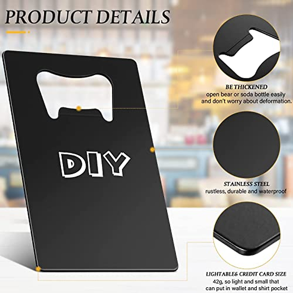 Newtay 60 Pcs Credit Card Bottle Opener Groomsmen Bridesmaid Wallet Bottle Opener Beer Wine Stainless Steel Bottle Opener for Wallet Pocket Party Wedding Favor, Black