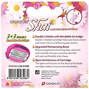 Dorco Shai 6 Blade Razor Cartridges Only - 4 Cartridges, Premium Precision Blades for a Smooth Shave, Compatible with Shai Razors, Ideal for Daily Grooming and Travel