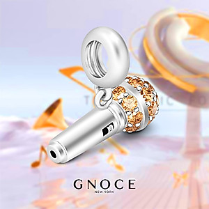 GNOCE Microphone Charm 925 Sterling Silver Singing in Life Mini Microphone with Cubic Zirconia Dangle Charm Pendant for Bracelet/Necklace Jewelry Gift for Women