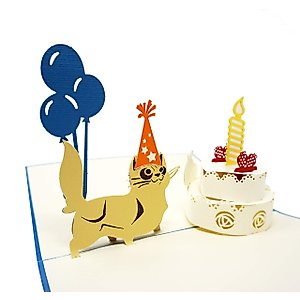 Dog & Cat Pet Birthday 3D Pop Up Greeting Card - For All Occasions - Love, Thank You, Get Well, Congrats - Amazing Gifts For Kids, Family, Friends - Fold Flat, Envelope Included (Cat Birthday)