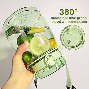 MOIOIBE Water Bottle with Straw 45oz Green Water Jug Aesthetic Big Belly Water Bottles with Straw for Women Kawaii Water Bottles with Strap Unique Kids Water Bottle