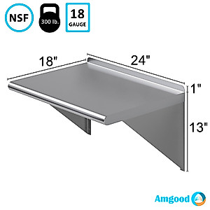 AmGood 18" X 24" Stainless Steel Wall Shelf | NSF | Metal Shelving | Garage, Laundry, Storage, Utility Room | Restaurant, Commercial Kitchen