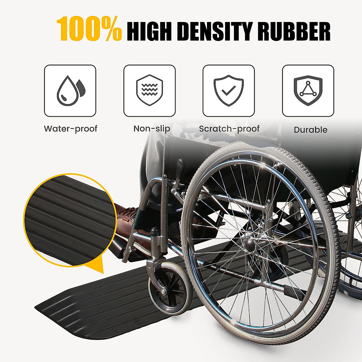 MAGIC UNION 1" Rise Solid Rubber Power Wheelchair Threshold Ramp Doorway