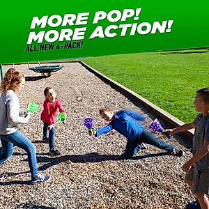 Geospace Original Pop 'N Catch Game 2-Pack (Set of 4 Launchers & 4 Balls) for Indoor/Outdoor Play - Great for Parties, Beach and Rainy Days
