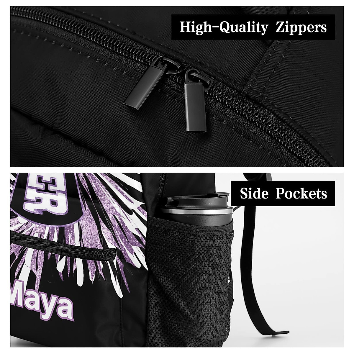 zaaprintblanket Personalized Custom Beautiful Purple Cheer Teens Backpack Shoulder Bag with Chest Strap With 2 Side Pockets