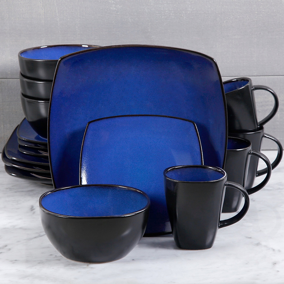 Gibson Elite Soho Lounge Reactive Glaze Stoneware Dinnerware Set, Service for 4 (16pc), Blue