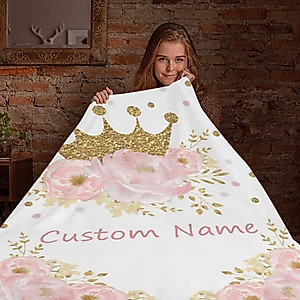 Eyesoul Personalized Name Blanket,Custom Super Soft Throw Baby Blanket with Name and Flower & Crown,Gifts for Baby and Girls,Suitable for Newborns and Toddler.30x40