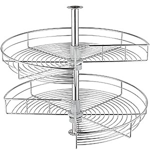 CLLVGOKD Kidney Chrome Lazy Susan, 28 Inch Lazy Susan Blind Corner Cabinet, 360° Rotating Corner Cabinet Lazy Susan, 2 Tier Adjustable Height, Lazy Susan Organizer for Cabinet Space Saving