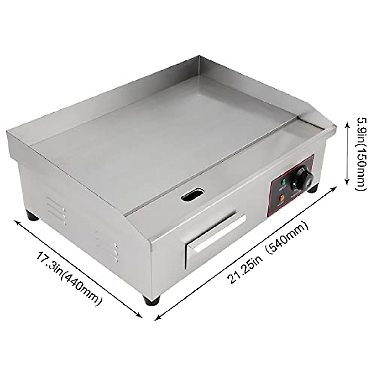 Electric Countertop Flat Top Griddle 3000W 22In Non-Stick Food grade Stainless Steel Commercial Kitchen with Adjustable Temperature Control 122-572℉